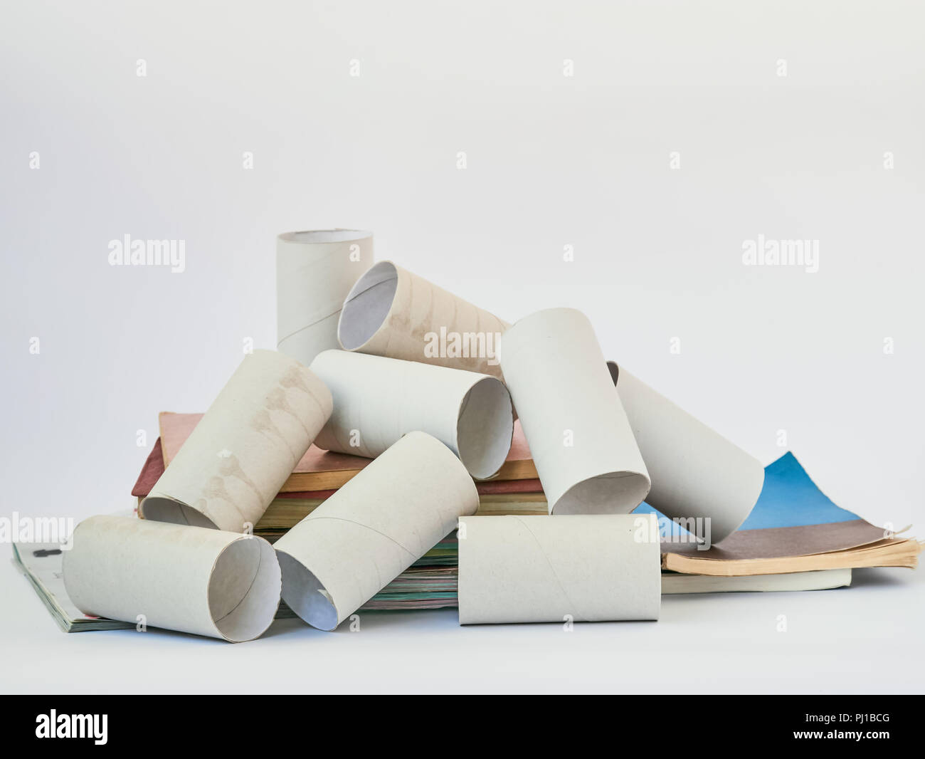Finished Toilet paper rolls isolated on over white. Environmental ...