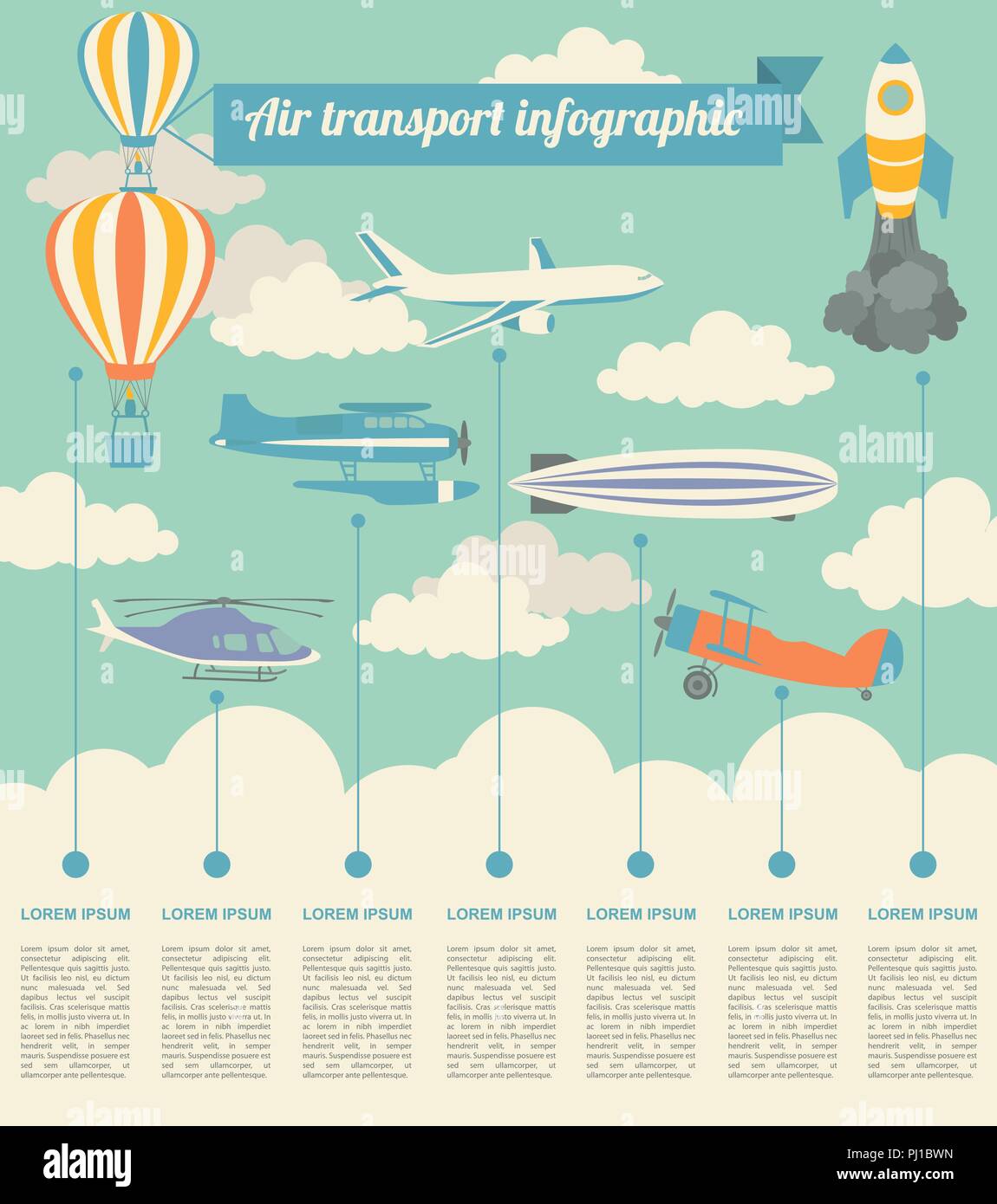 Air transport infographics elements. Retro styled illustration. Vector ...