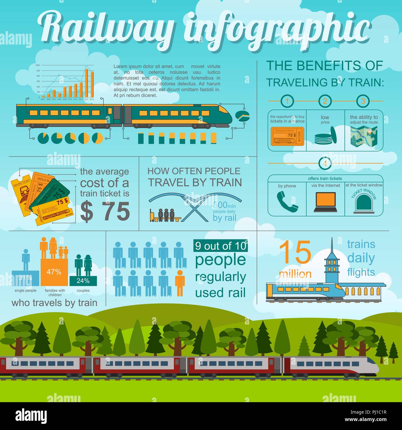 Railway infographic. Set elements for creating your own infographics ...