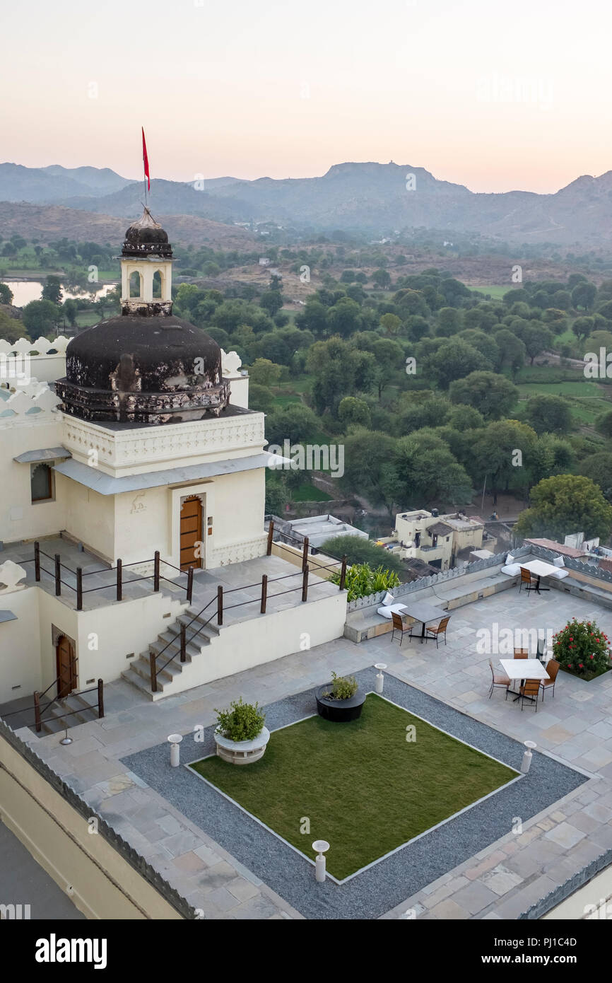 Rooftop terrace at the RAAS Devigarh boutique hotel, near Udaipur ...