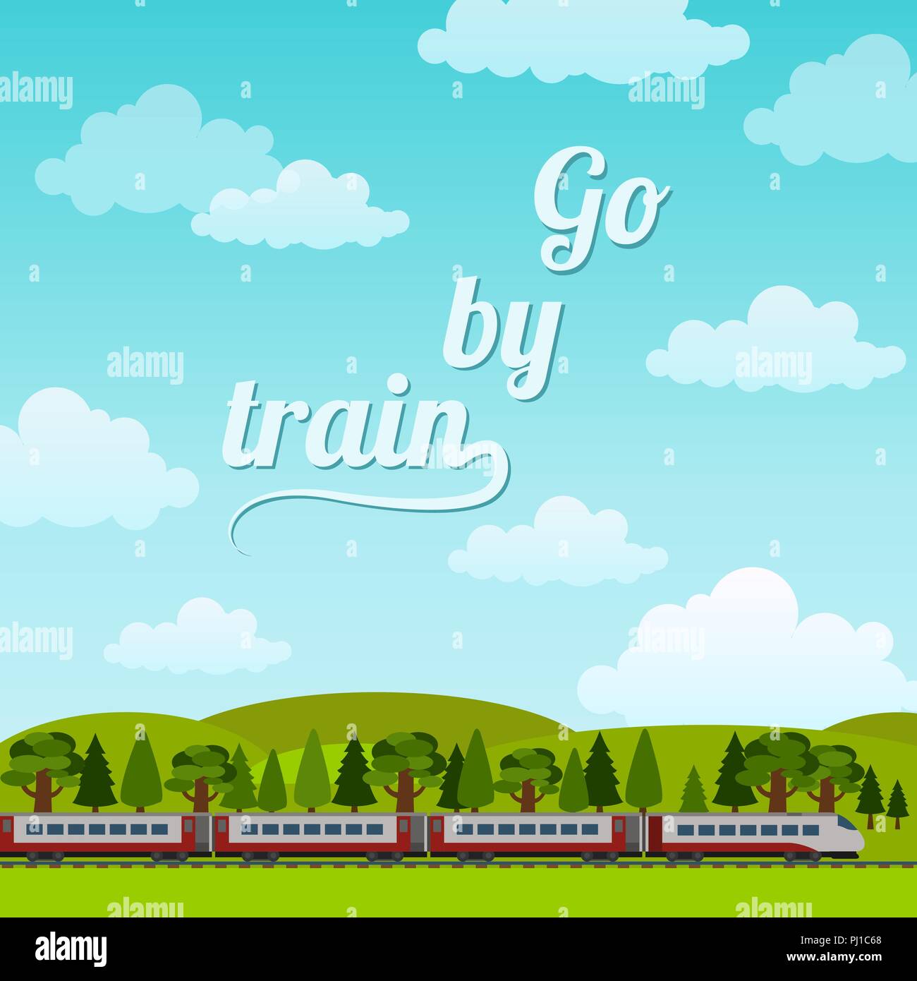 Railroad and train rides. Poster. Flat style. Vector illustration Stock ...