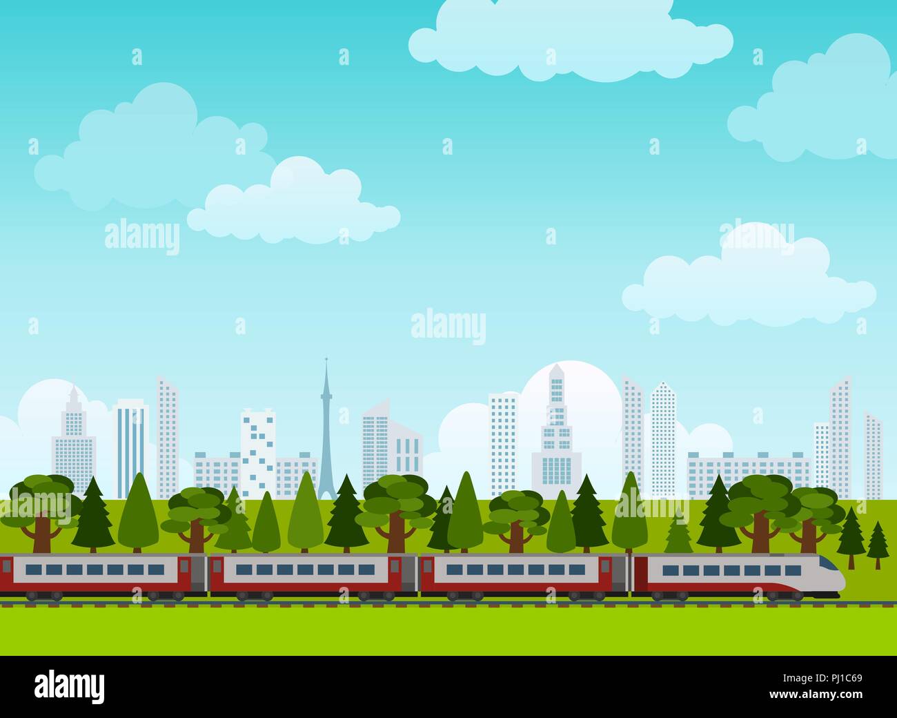 Railroad and train rides. Poster. Flat style. Vector illustration Stock ...