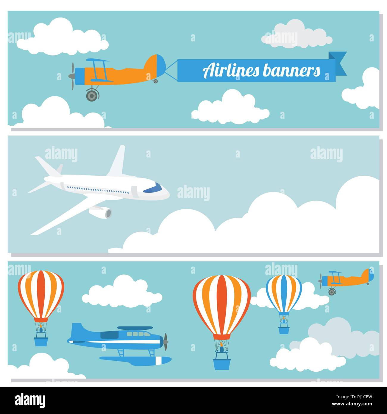 Set of flying airplanes banners for your text. Vector illustration ...