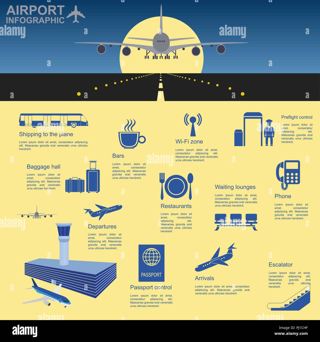 Airport, air travel infographic with design elements. Infographic template with statistical data ...