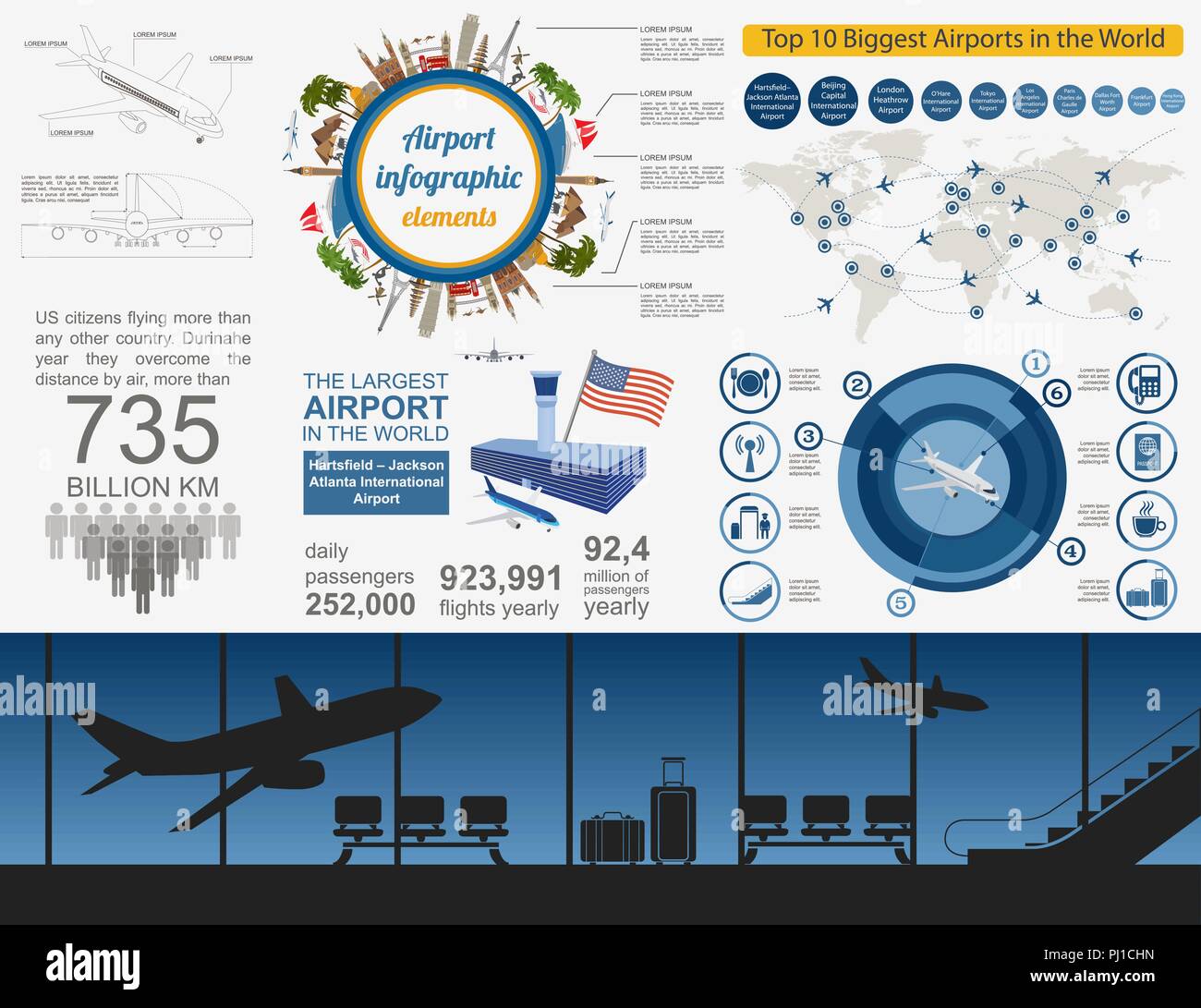 Airport, air travel infographic with design elements. Infographic ...