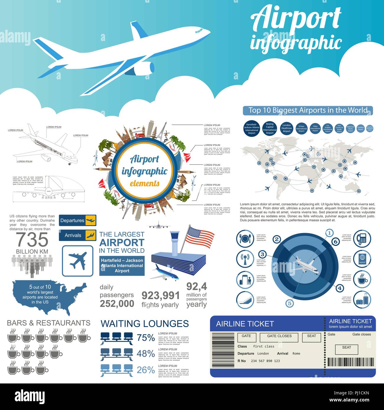 Airport, air travel infographic with design elements. Infographic ...