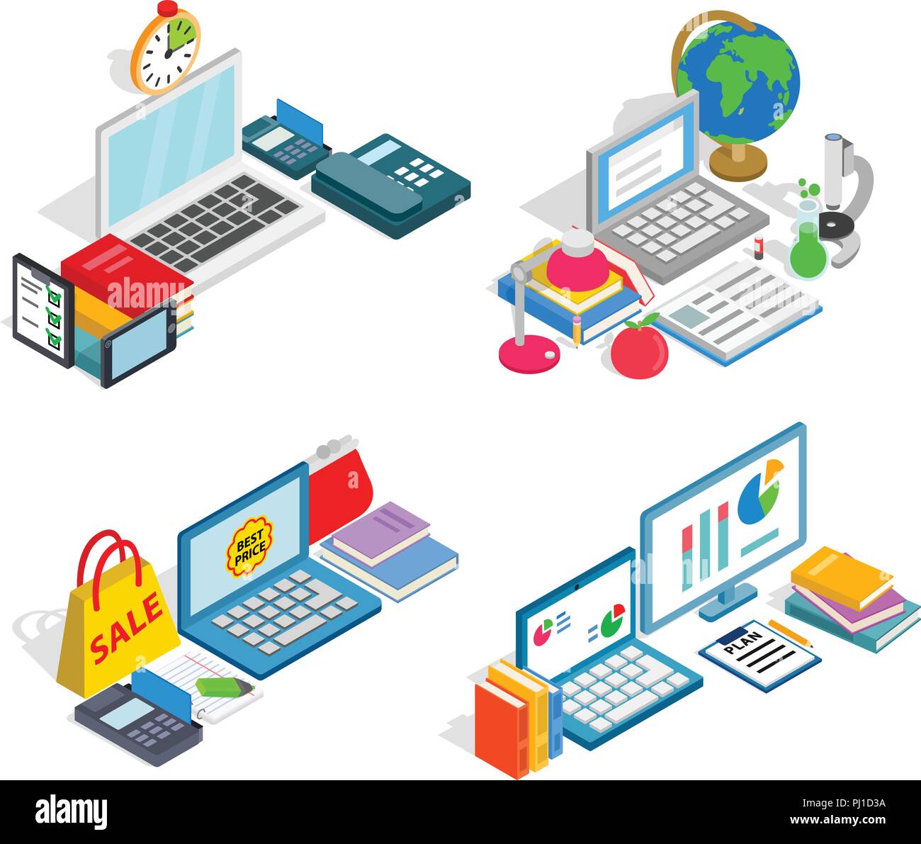 Monetary research clip art set, isometric style Stock Vector Image ...