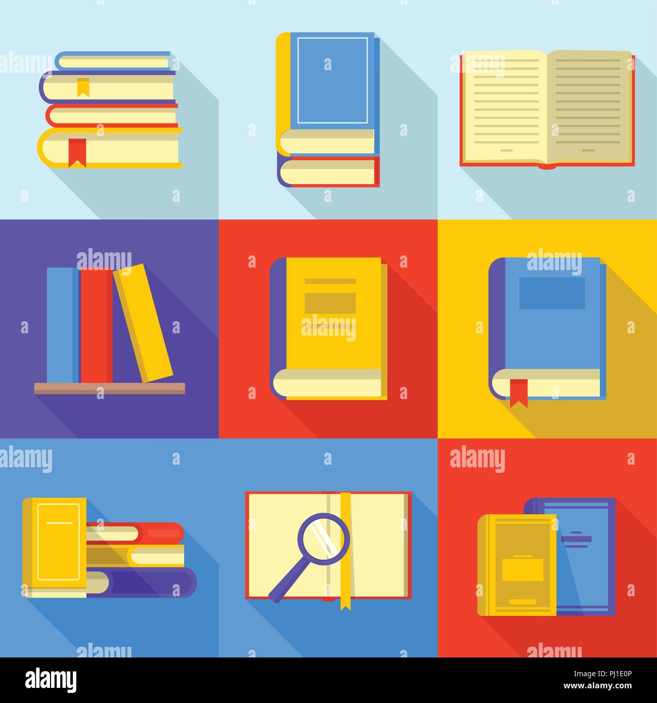 Bookshelf icons set, flat style Stock Vector Image & Art - Alamy