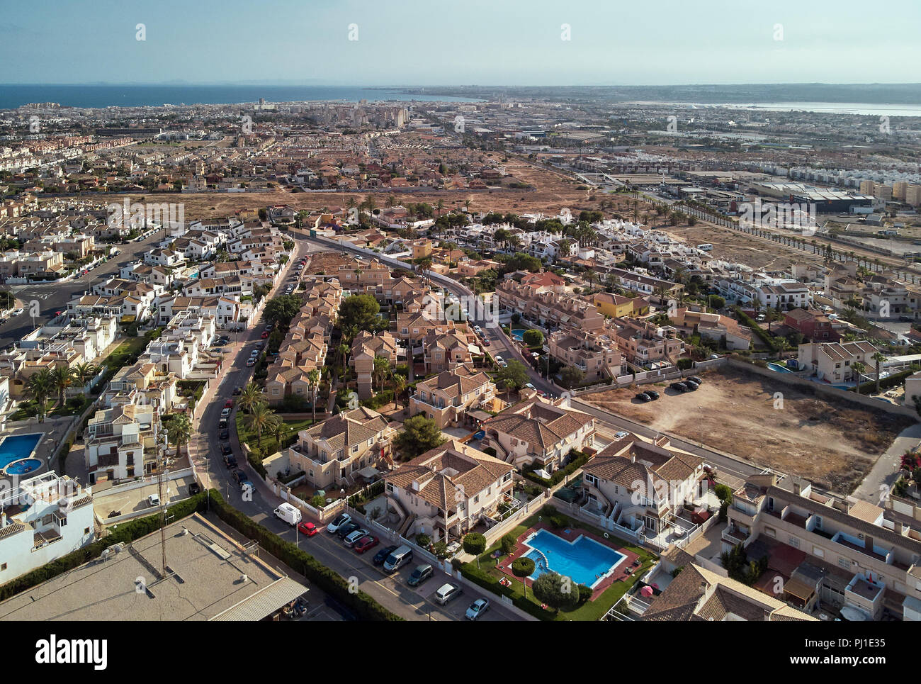 Aerial panoramic view of Torrevieja spanish resort cityscape. Town ...