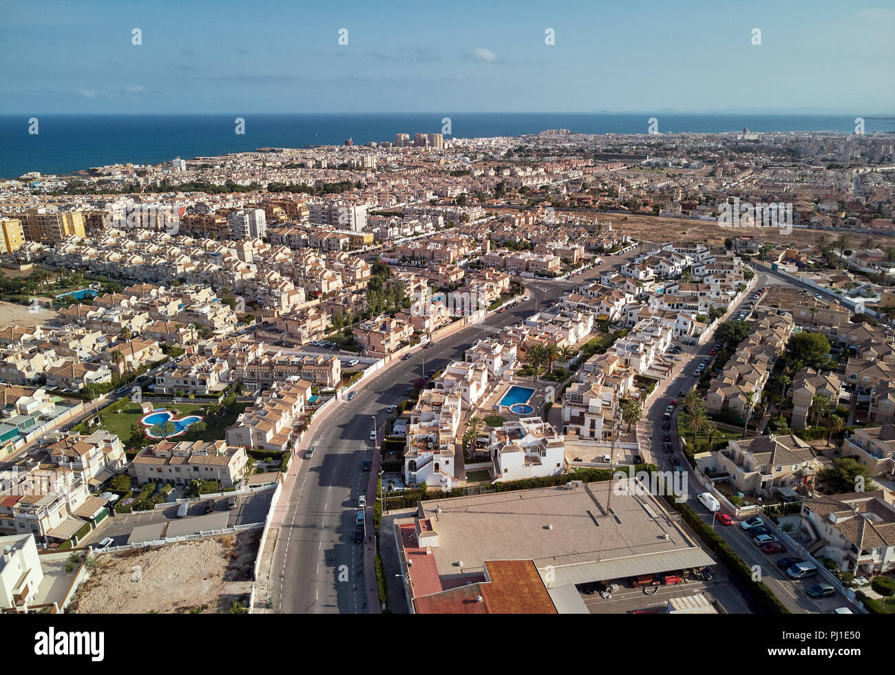 Aerial panoramic view of Torrevieja spanish resort cityscape. Town ...