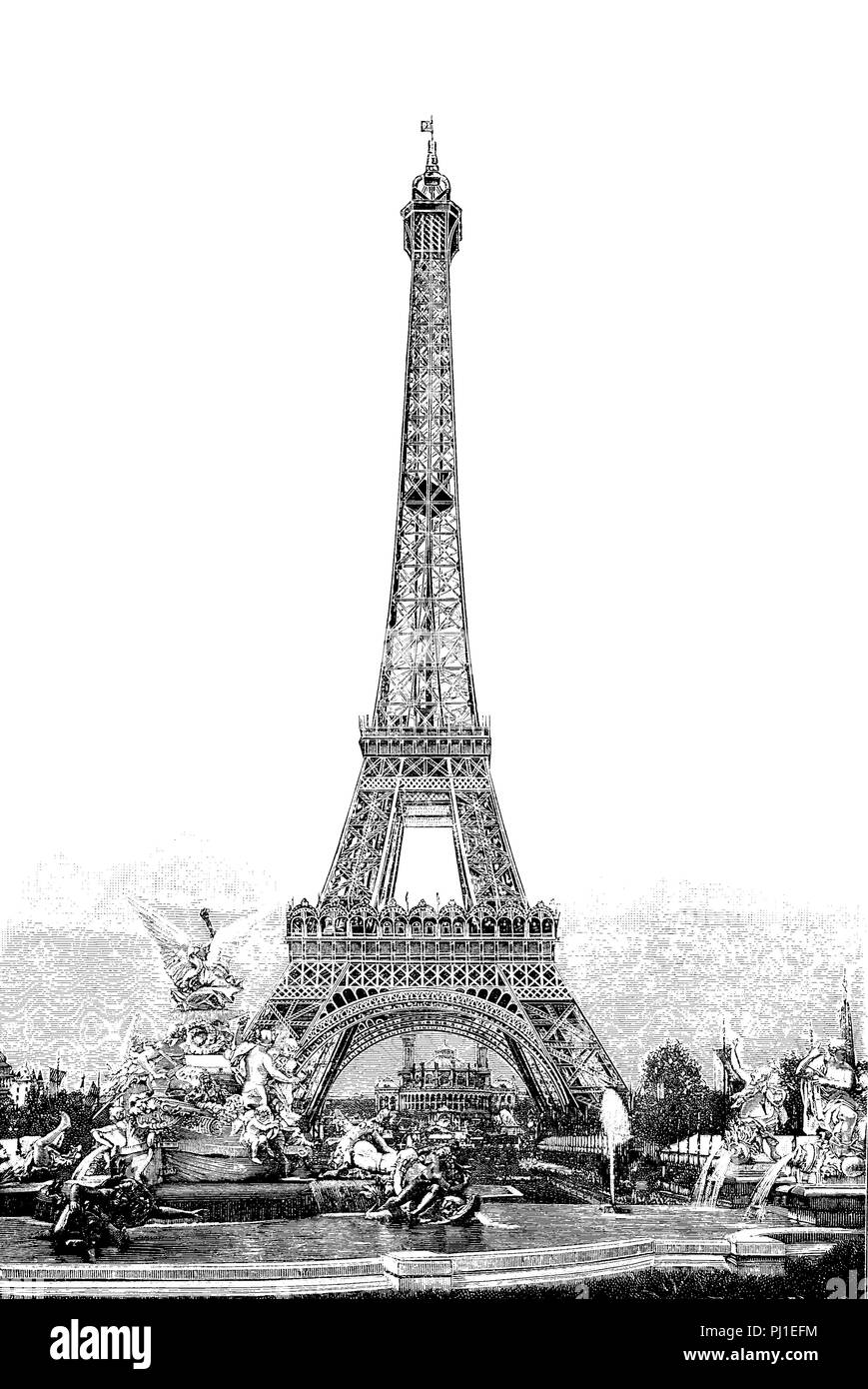 main symbol of the Fair, the Eiffel Tower, Exposition Universelle of ...