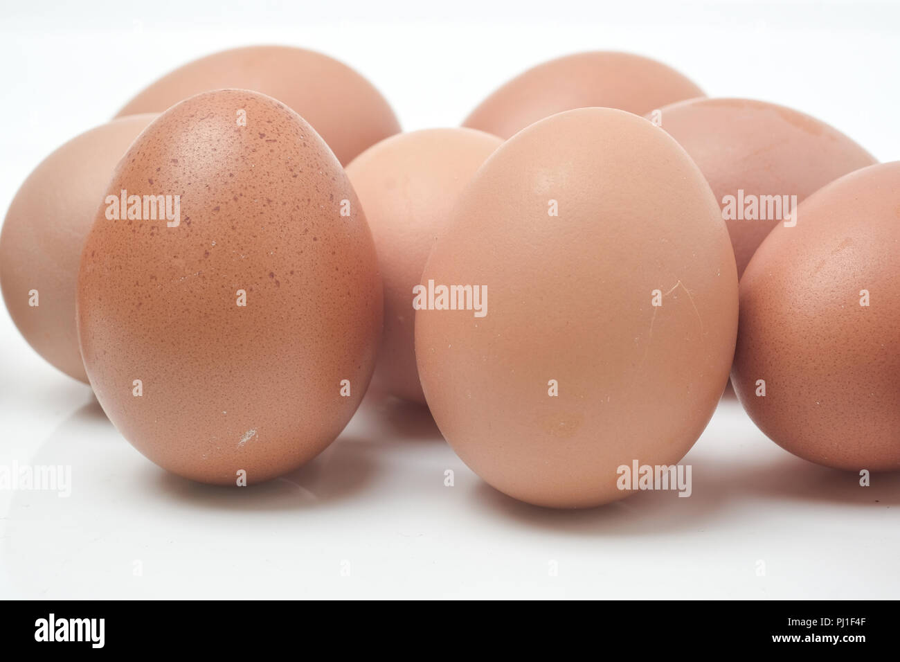 Many egg on the white scene Stock Photo - Alamy