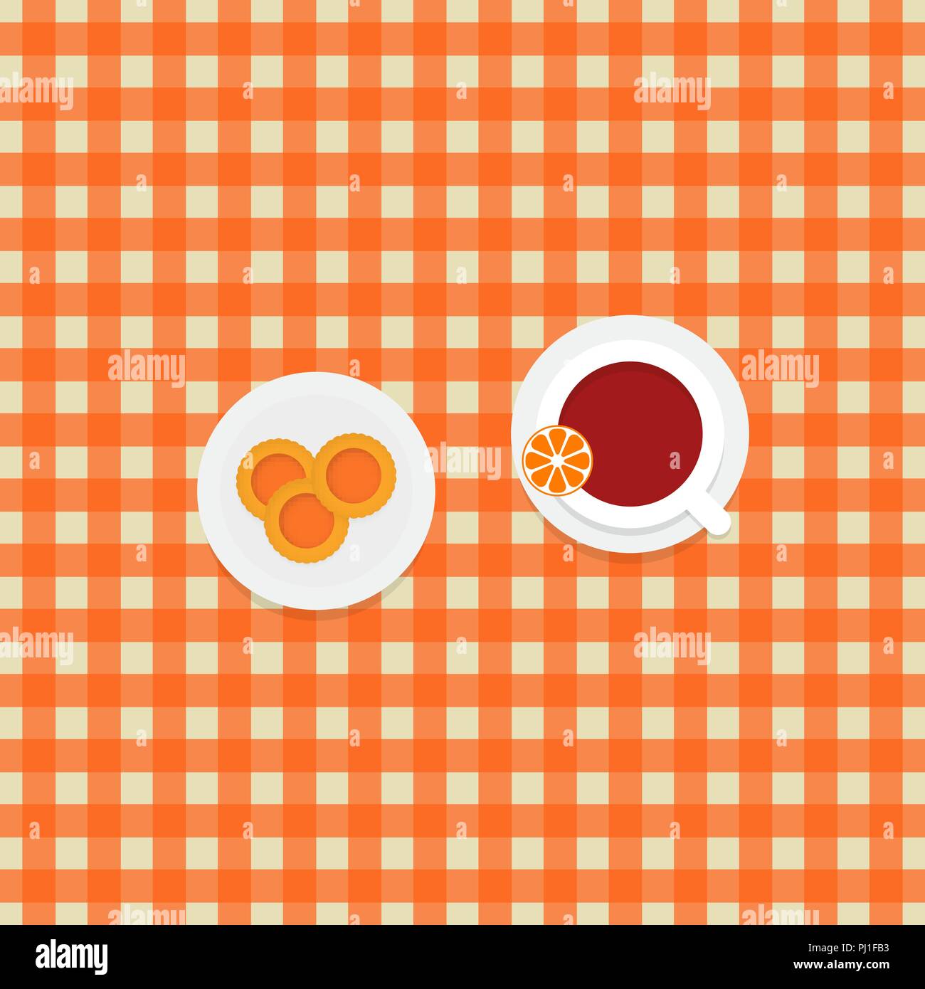 Cup of tea and cookies on the kitchen table. Vector illustration Stock ...