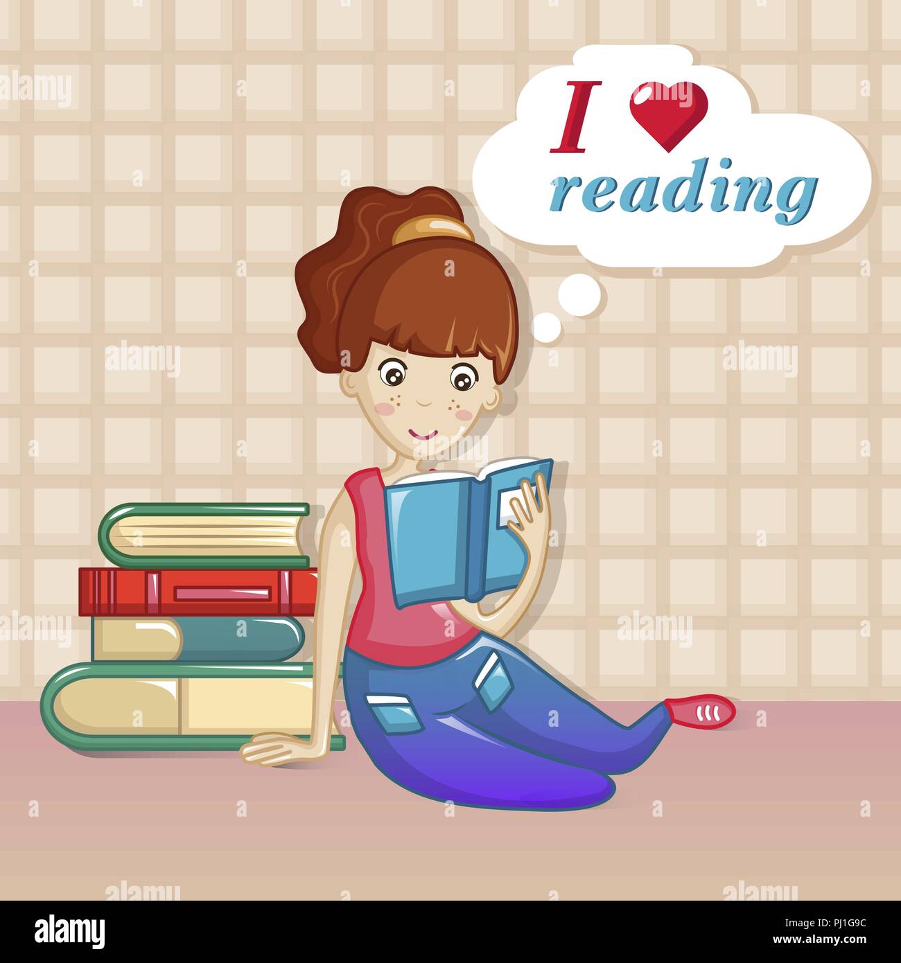 Girl love reading concept background, cartoon style Stock Vector Image ...