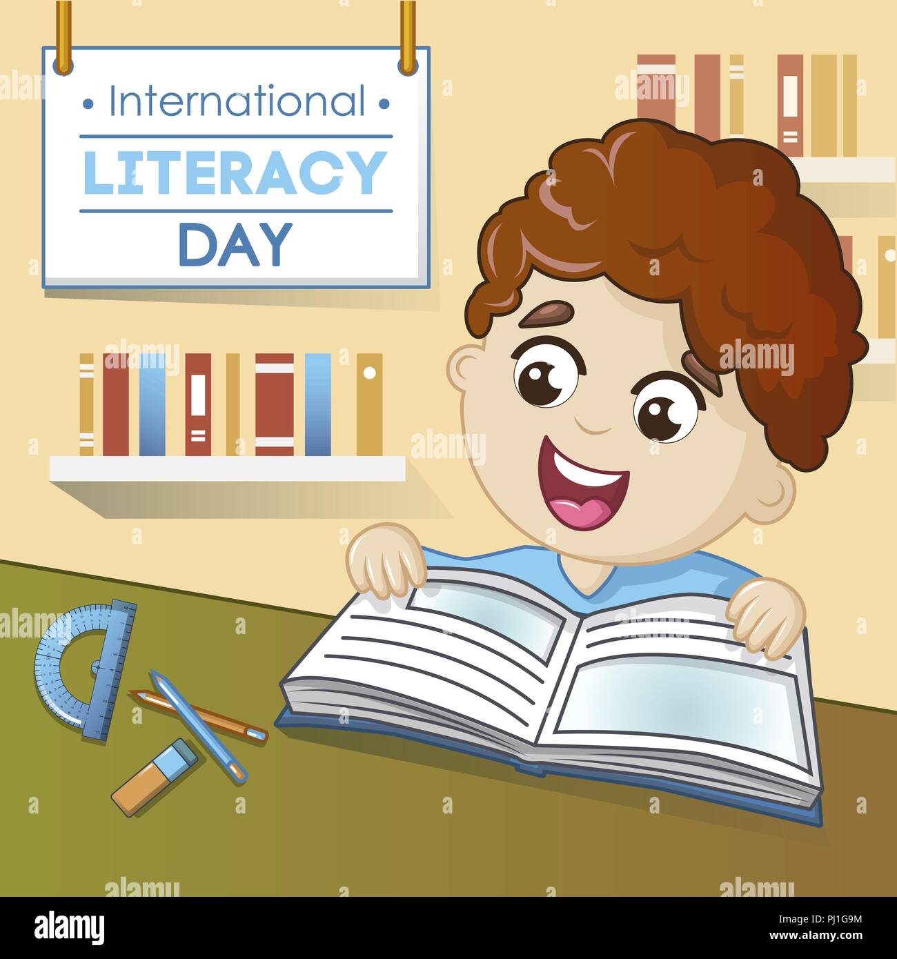 Literacy day concept background, cartoon style Stock Vector Image & Art ...
