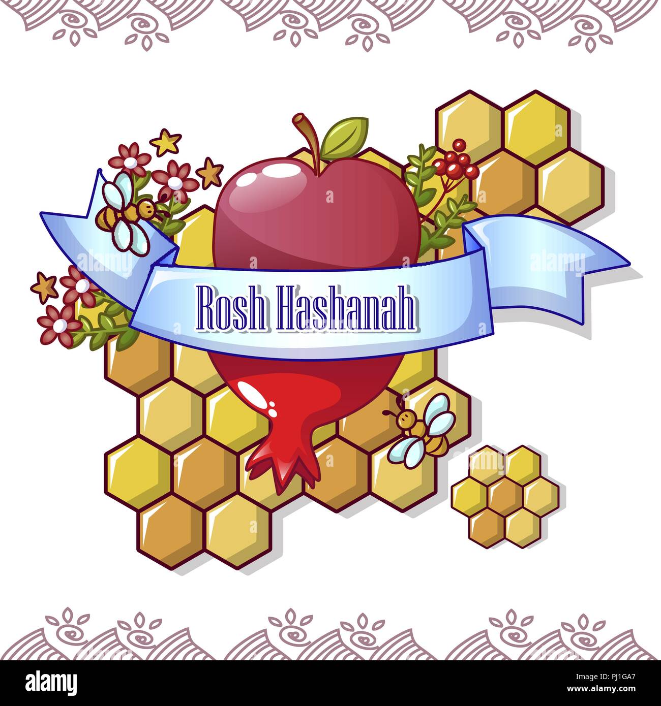 Rosh hashanah concept background, cartoon style Stock Vector Image ...