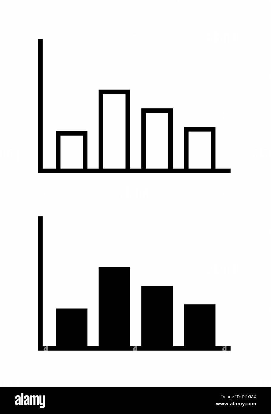 Icons of columns charts. Black outlines on white background Stock ...