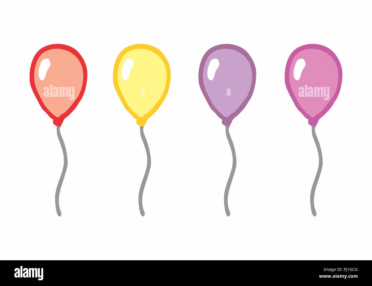 Hand-drawn style illustration of colorful balloons on white background ...