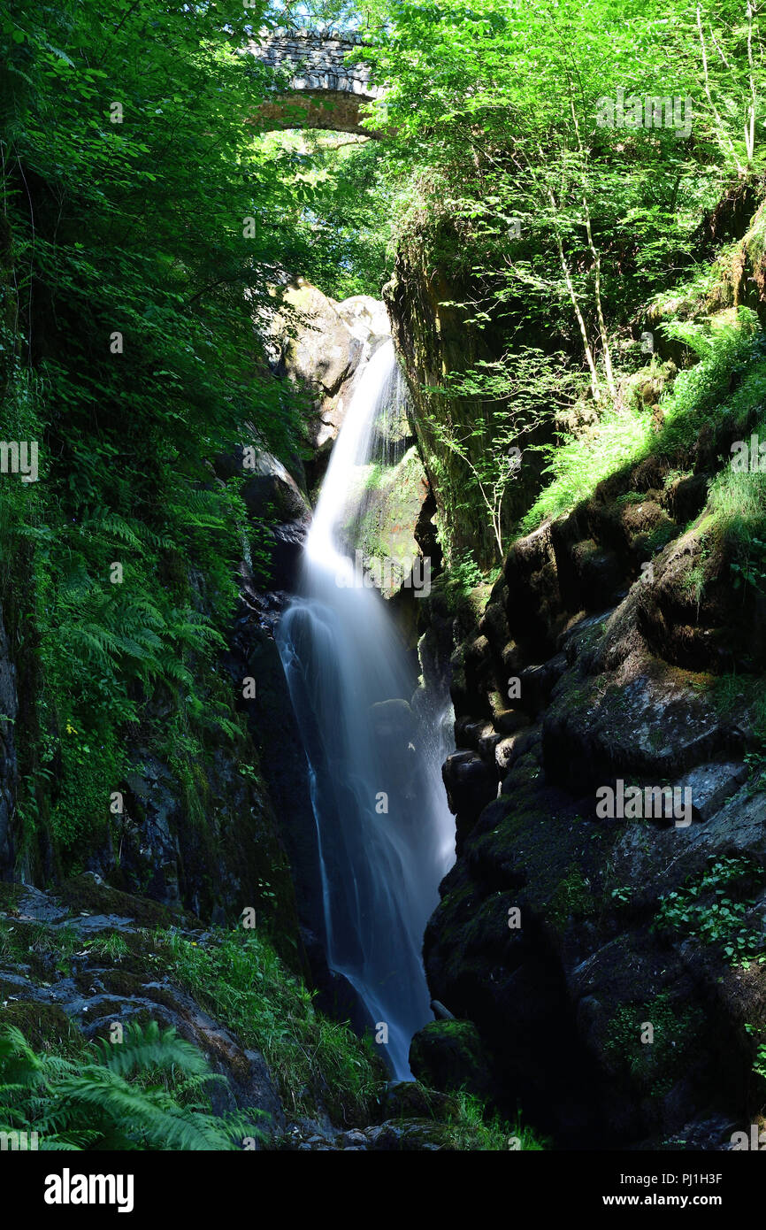 Lon gexposure of Aira force waterfall in the Lake district in Cumbria ...