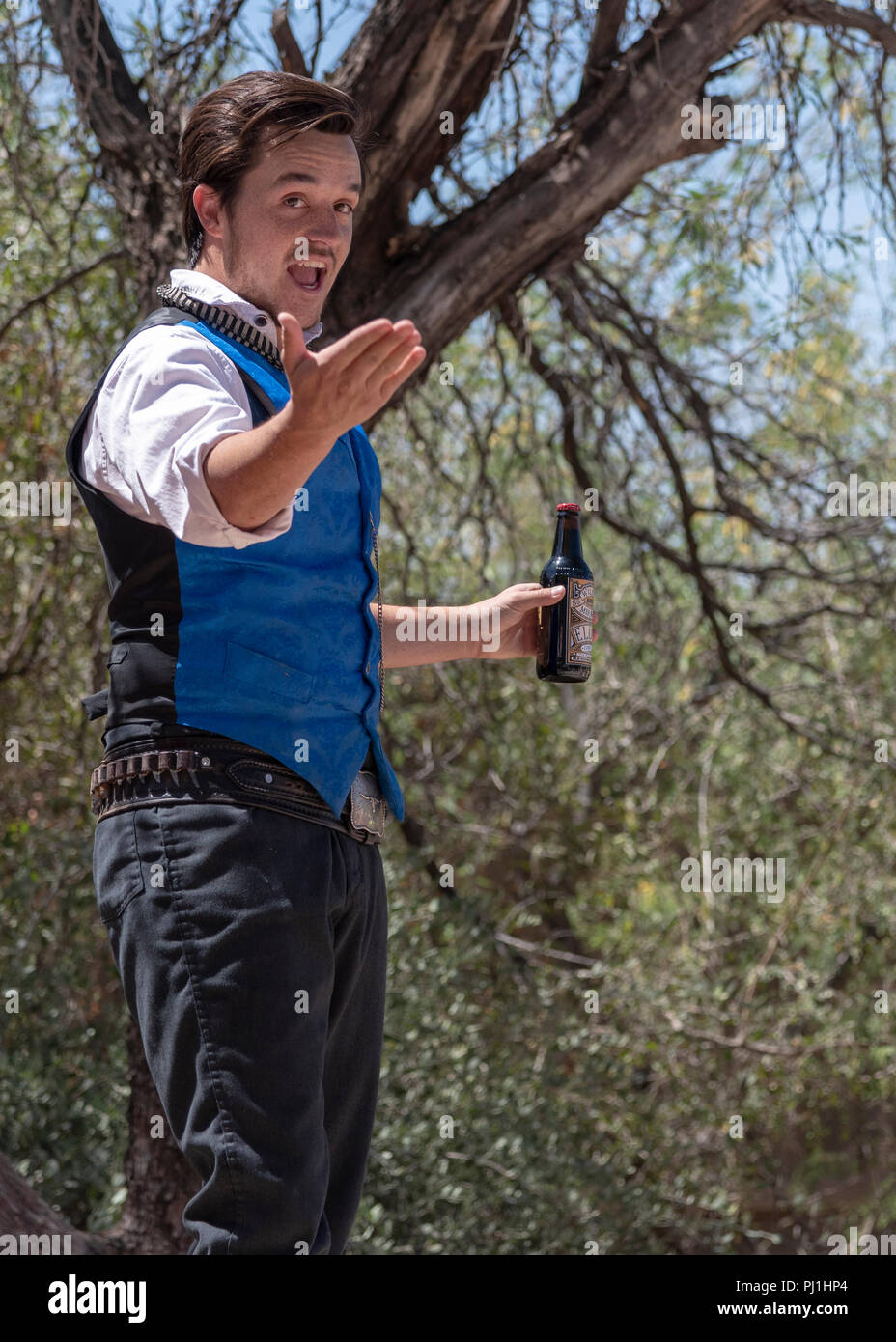 Actor dressed in old West style clothes describes the Benifits of the ...