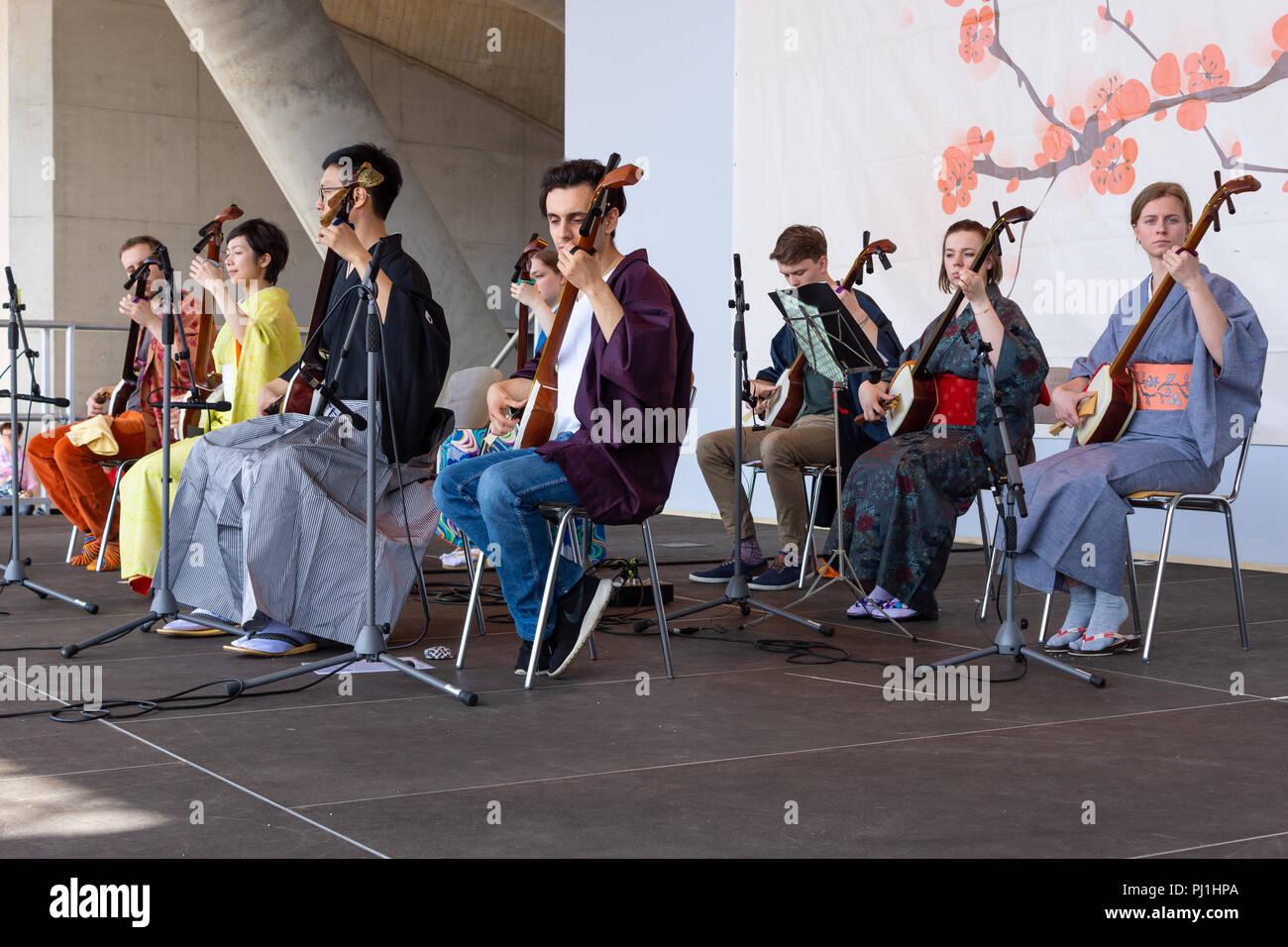 Sakura flowering day. Park "Gardens of the World" (Gaerten der Welt ...
