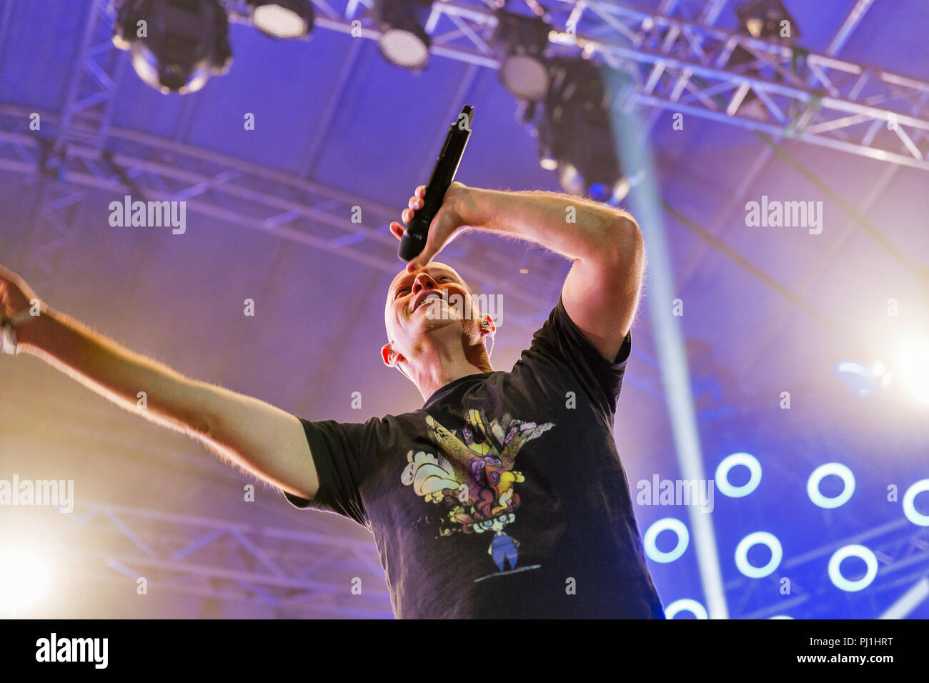 KIEV, UKRAINE - JULY 08, 2018: Amit Duvdevani of Infected Mushroom, an Israeli psytrance ...