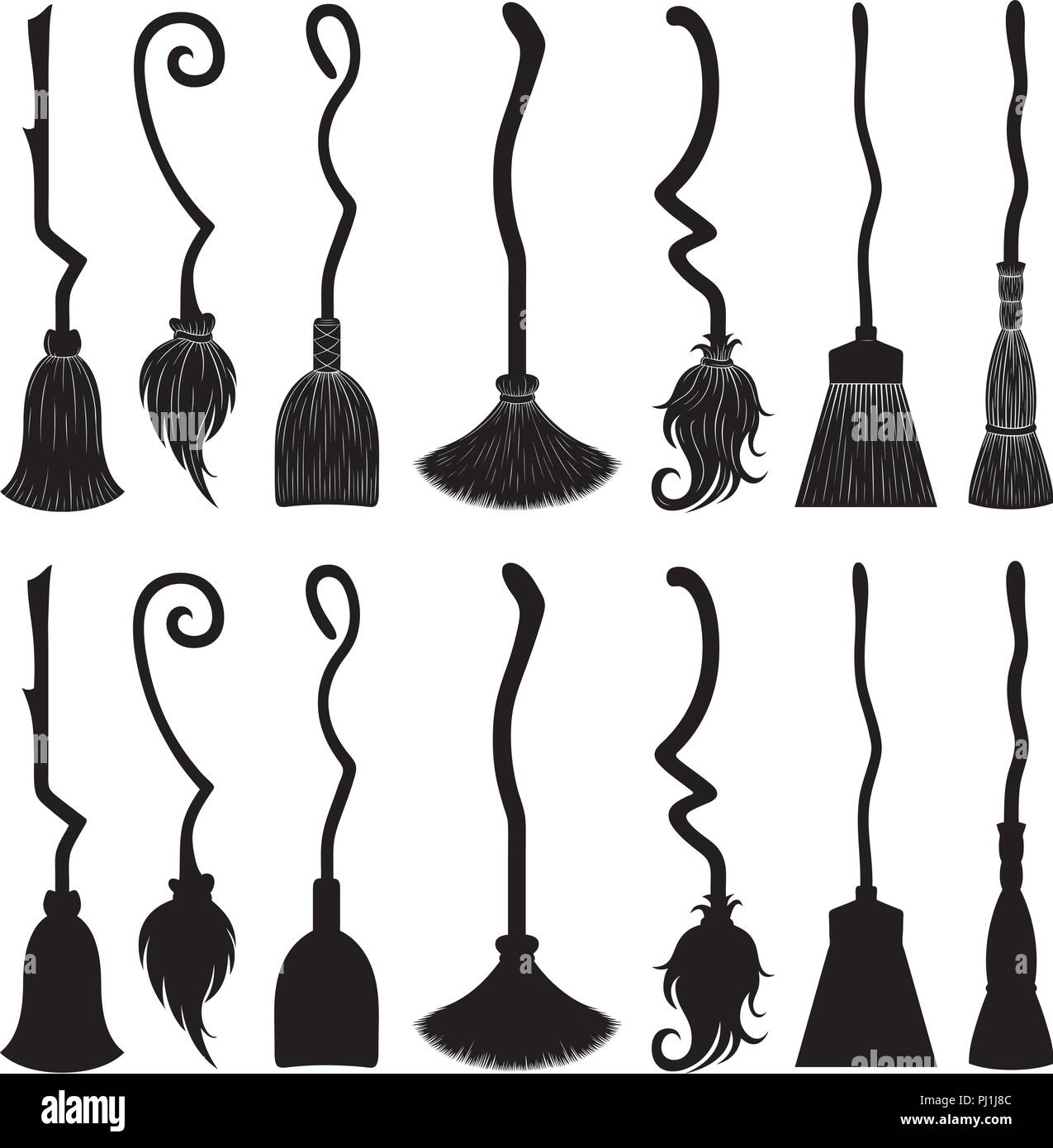 Set of different witch brooms isolated on white Stock Vector Image ...