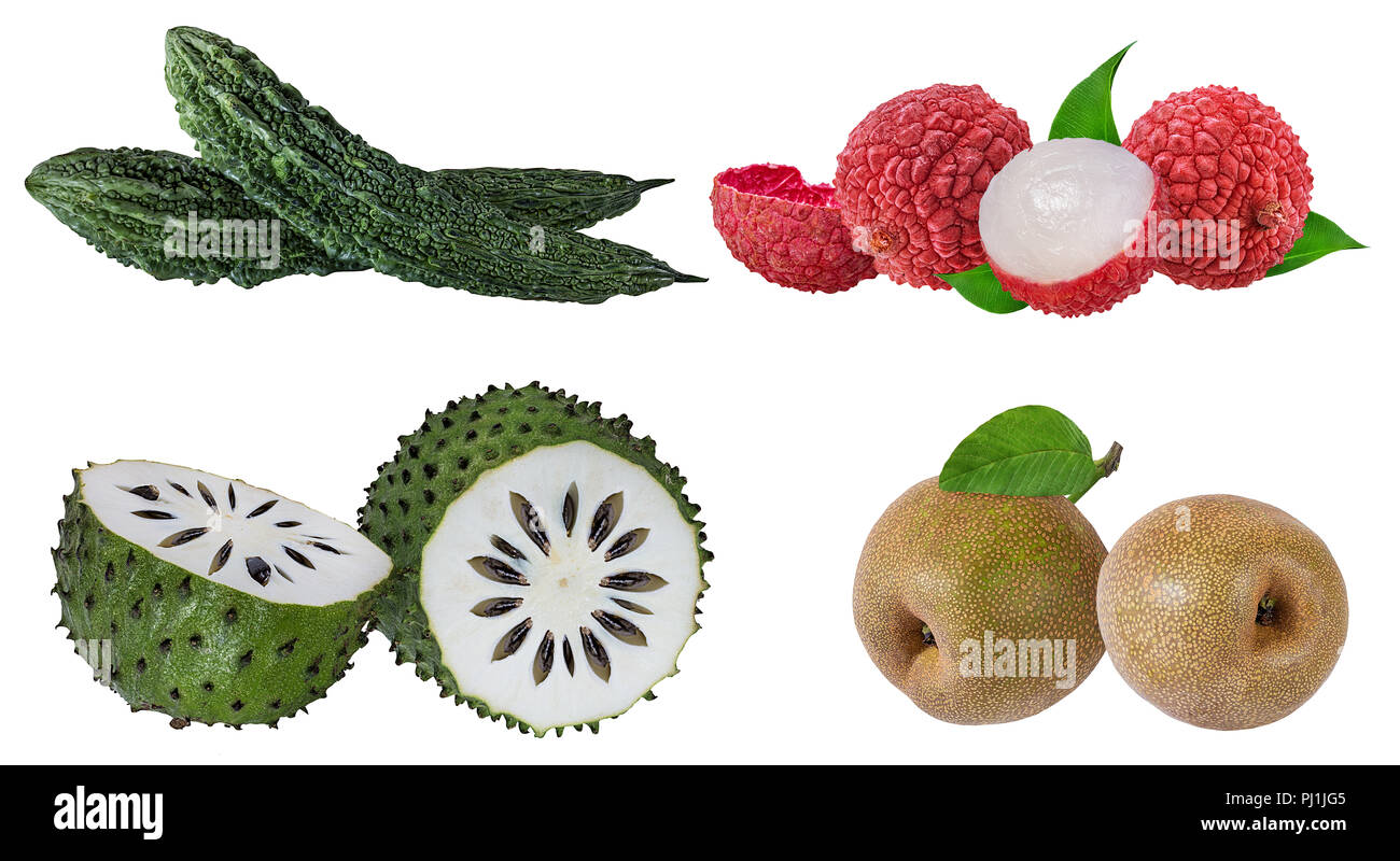 Collection of exotic fruits isolated on a white background Stock Photo ...