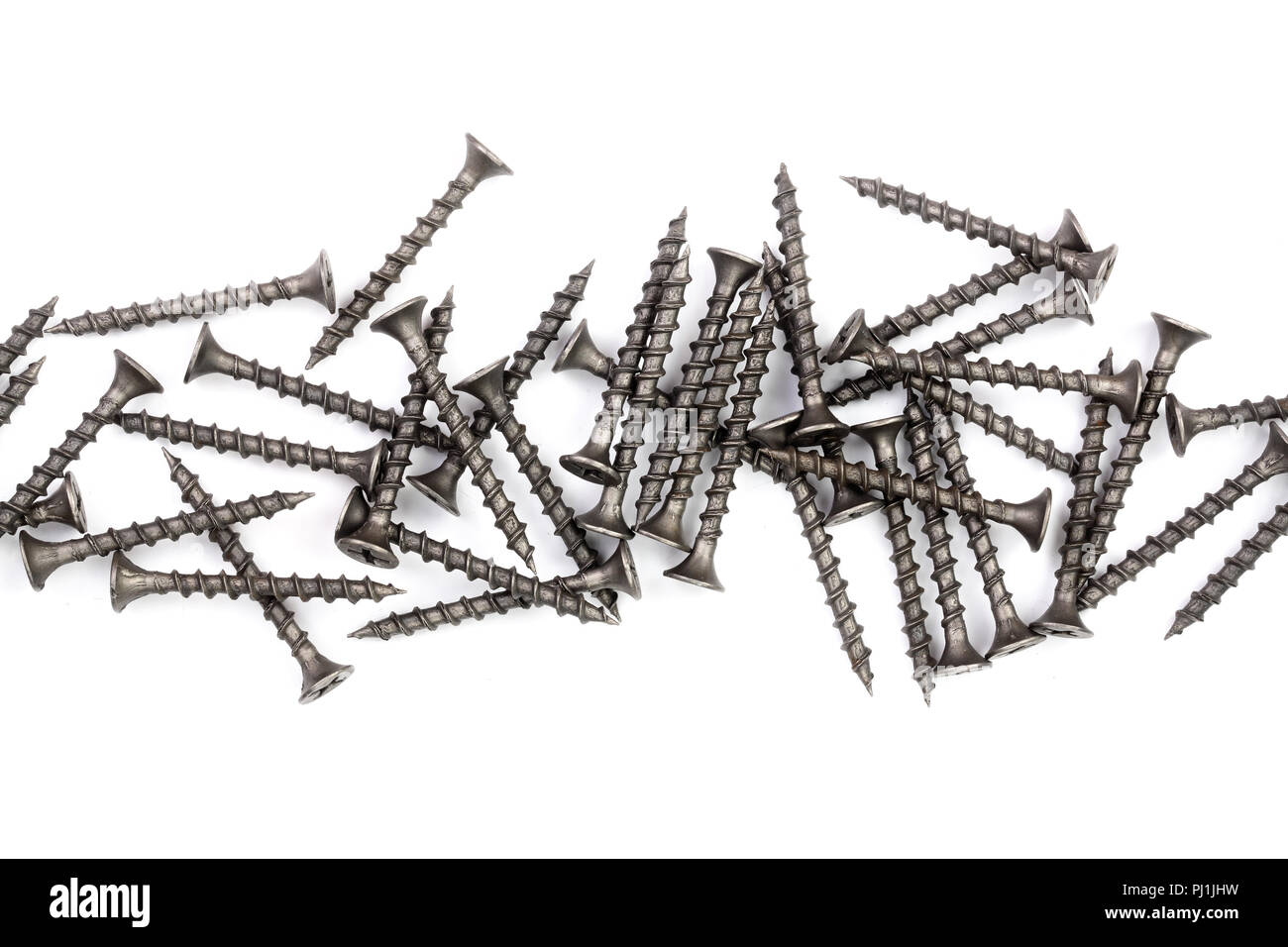 black screws isolated on white background with copy space for your text ...