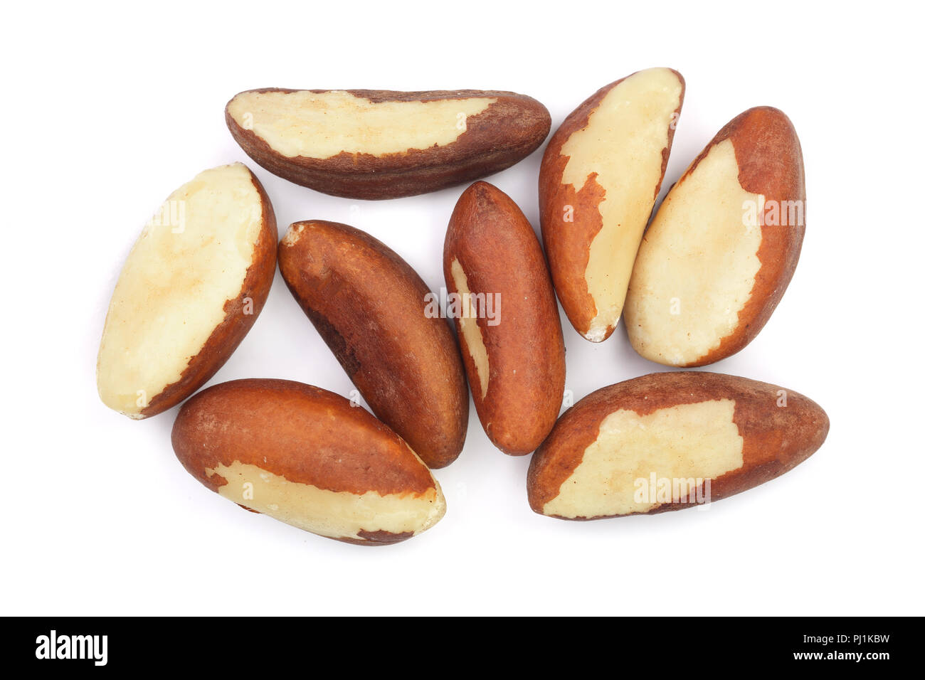 Brazil nuts isolated on white background closeup. Top view. Flat lay ...