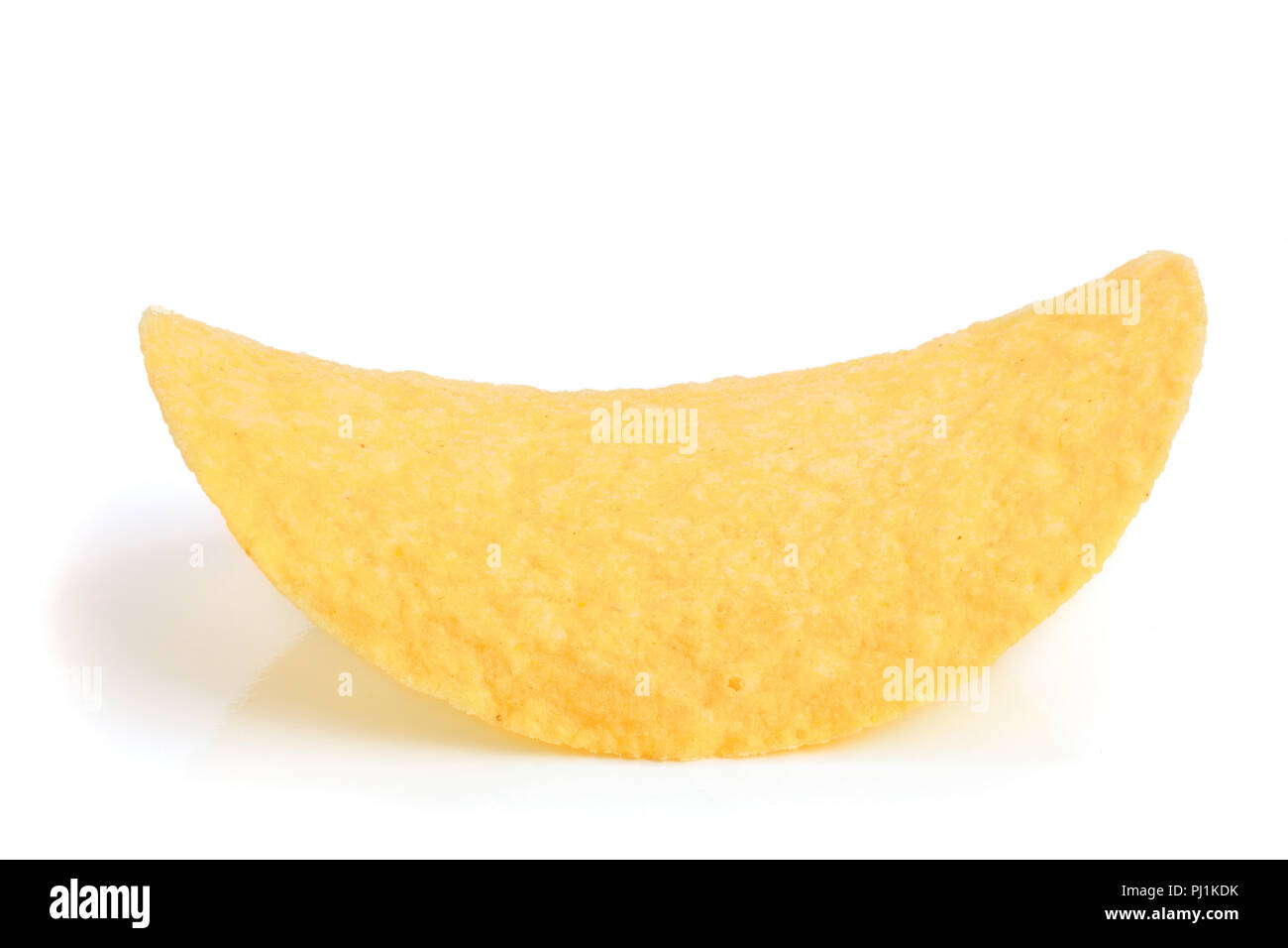 Single potato chip on white background close-up Stock Photo - Alamy