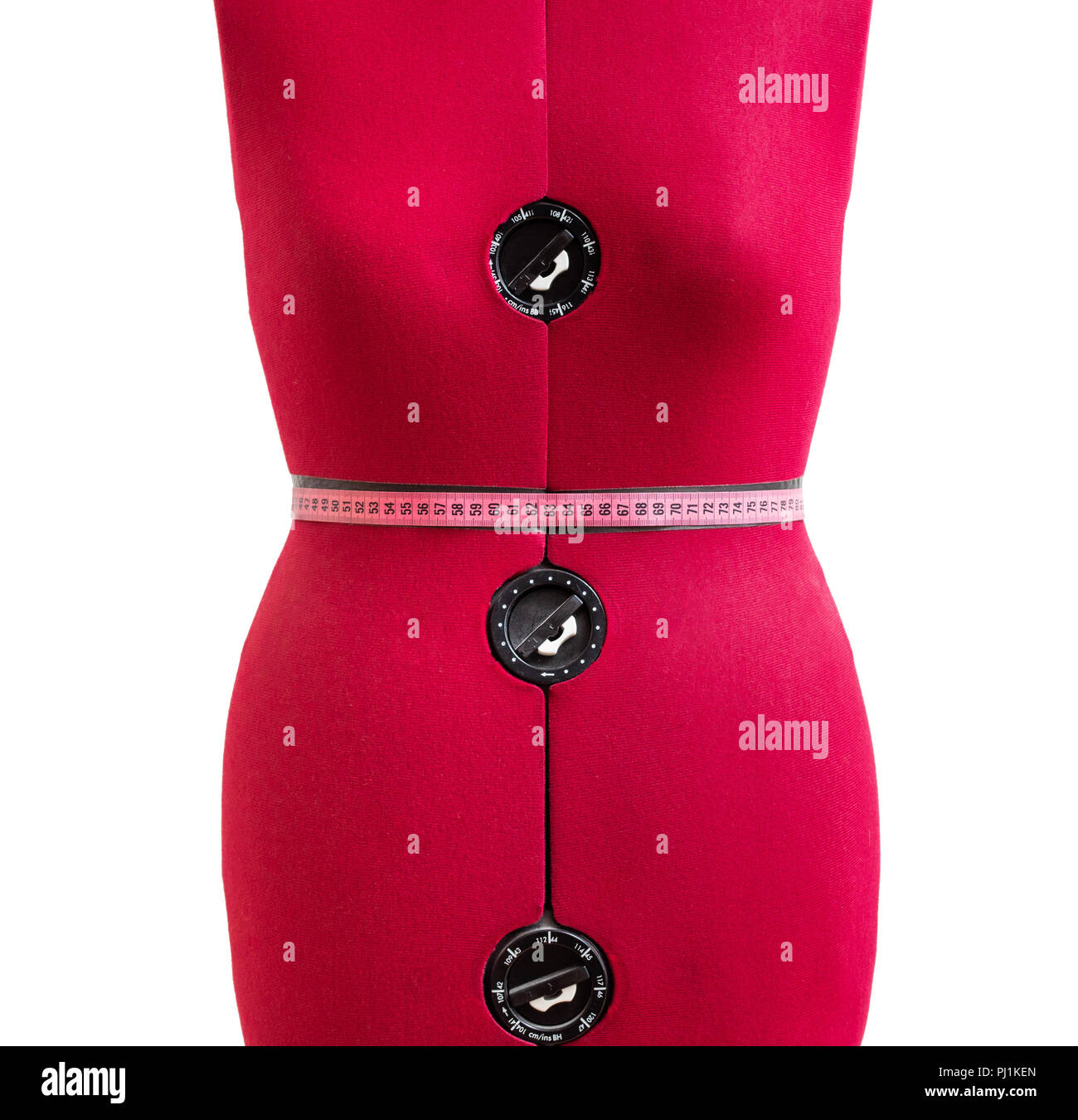 front view of female form dummy with measured waist size cut out on ...