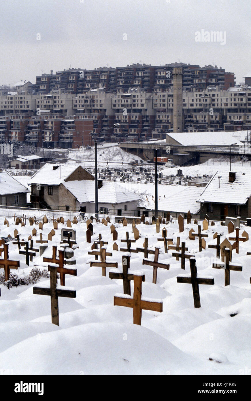 4th March 1993 During the Siege of Sarajevo: dozens of wooden grave ...