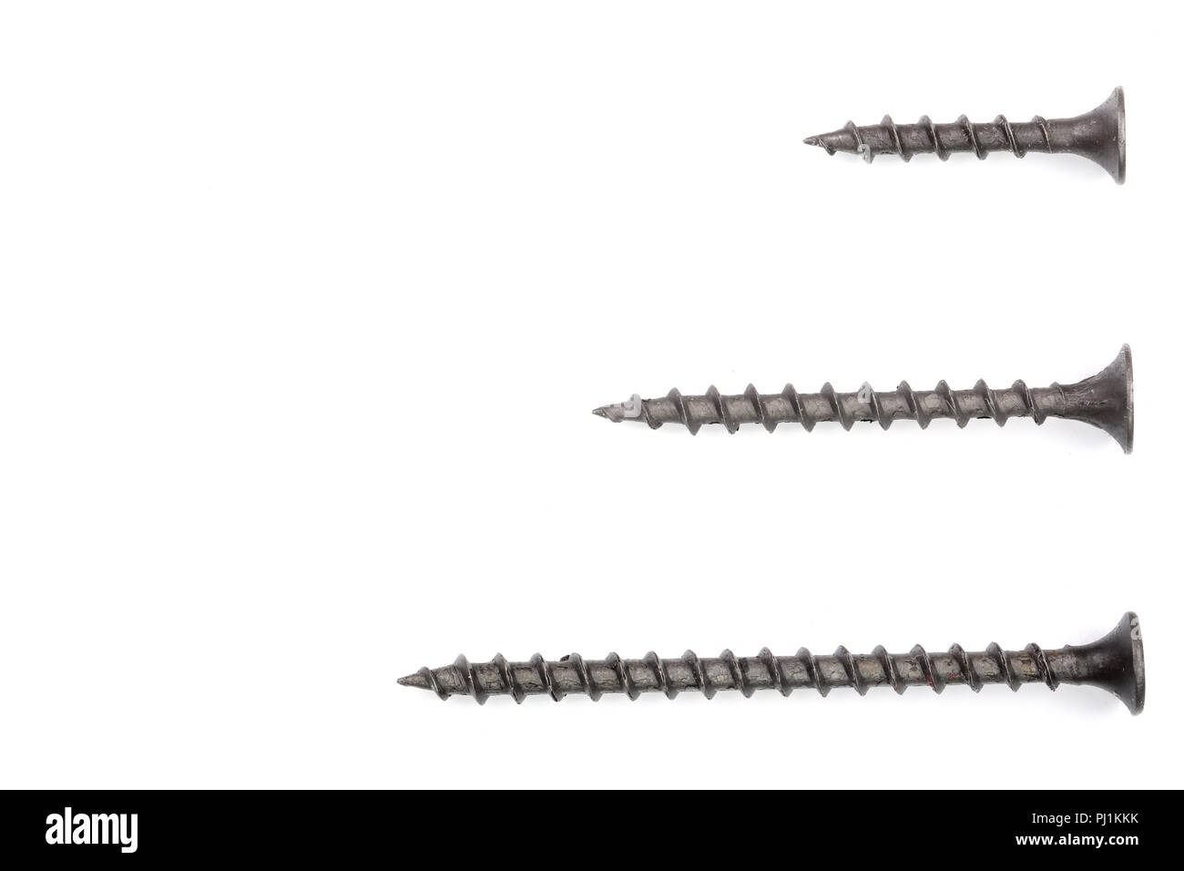 black screws isolated on white background with copy space for your text ...