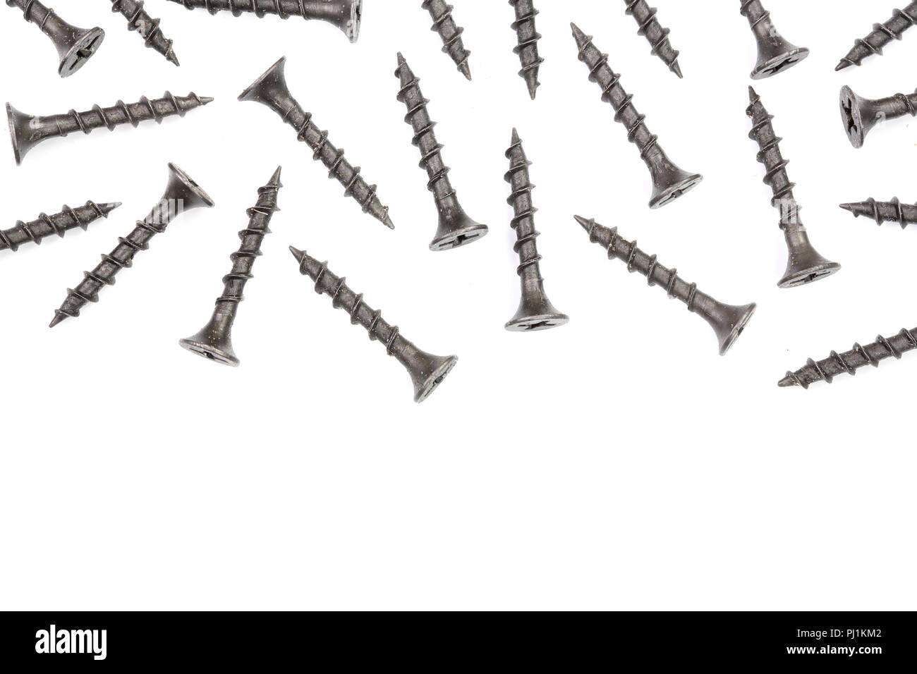 black screws isolated on white background with copy space for your text ...