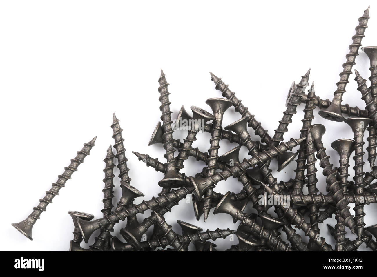 black screws isolated on white background with copy space for your text ...