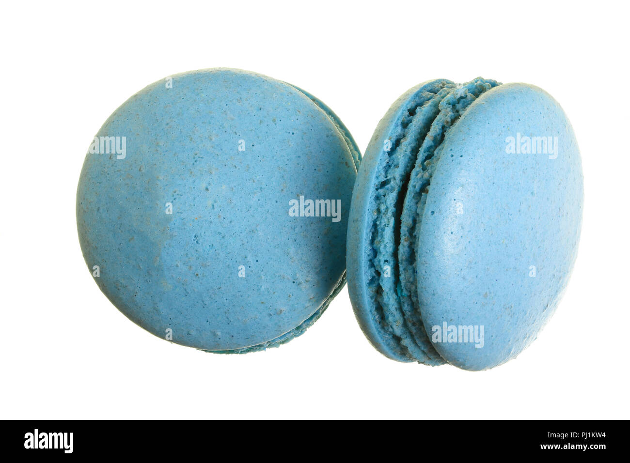 blue macaron isolated on white background without a shadow closeup. Top ...