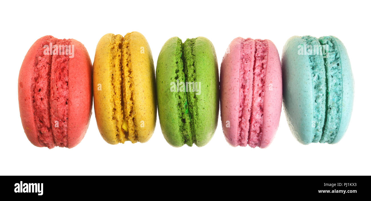 colored macarons isolated on white background without a shadow closeup ...