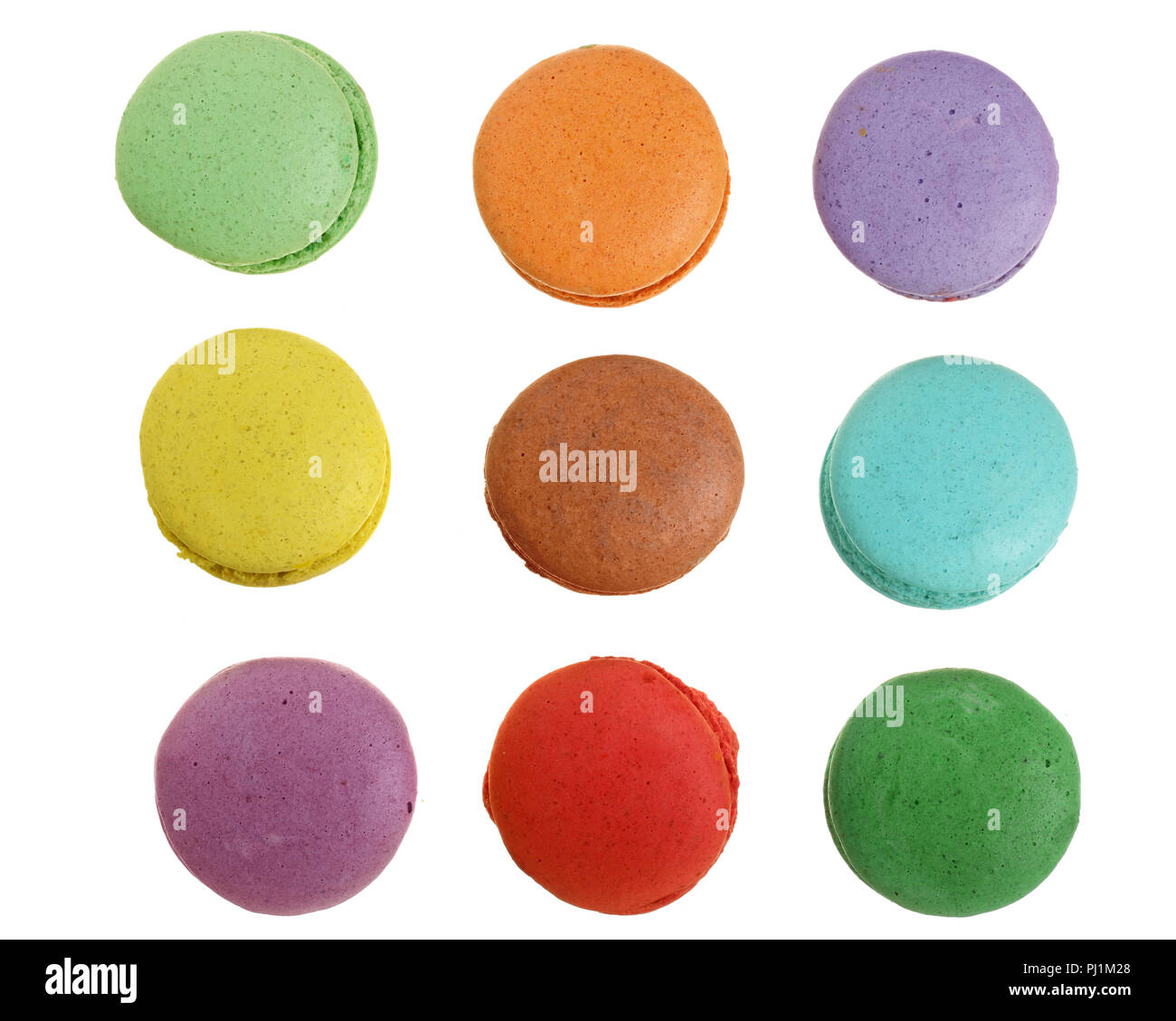 colored macarons isolated on white background without a shadow closeup ...