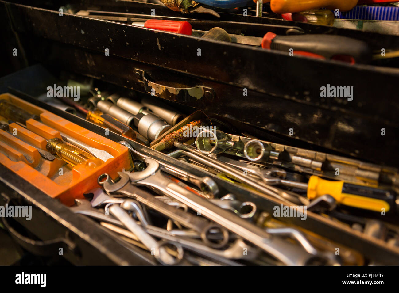 Various tools in drawer Stock Photo - Alamy