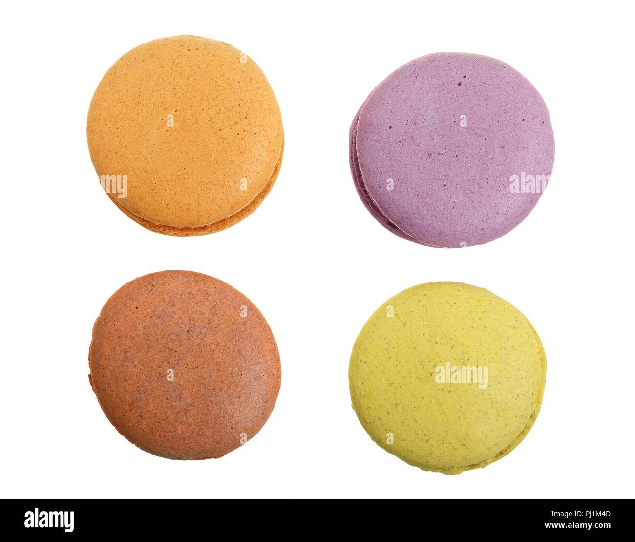 colored macarons isolated on white background without a shadow closeup ...