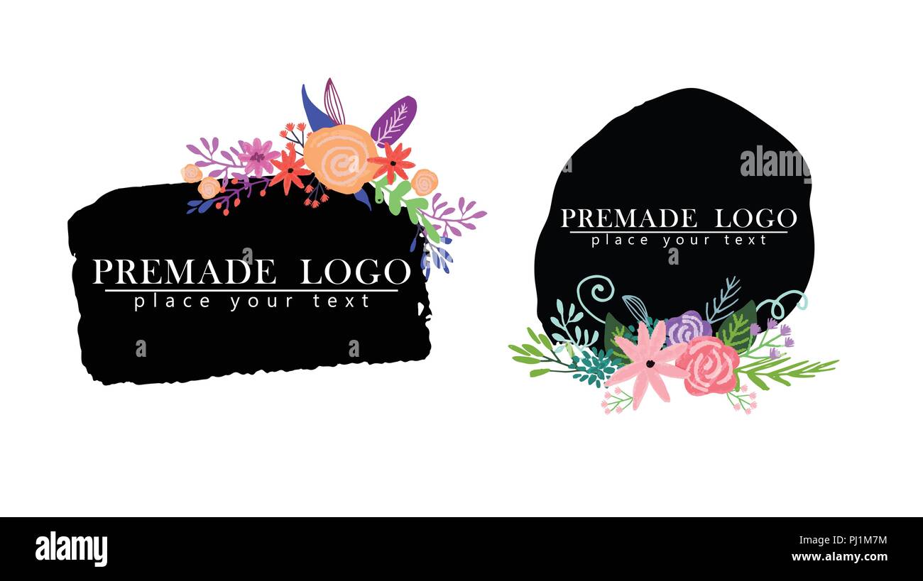 Hand drawn cute floral logo template Stock Vector Image & Art - Alamy