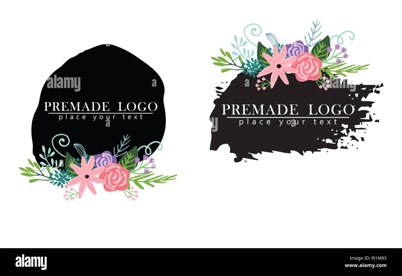 Hand drawn cute floral logo template Stock Vector Image & Art - Alamy