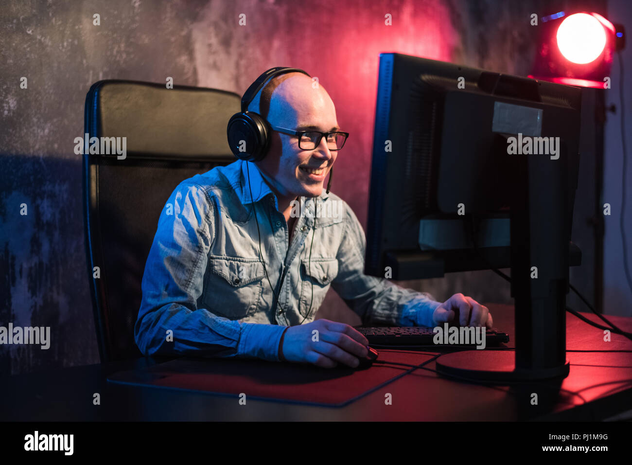 He like play and win video games. In blue light of display emotional ...