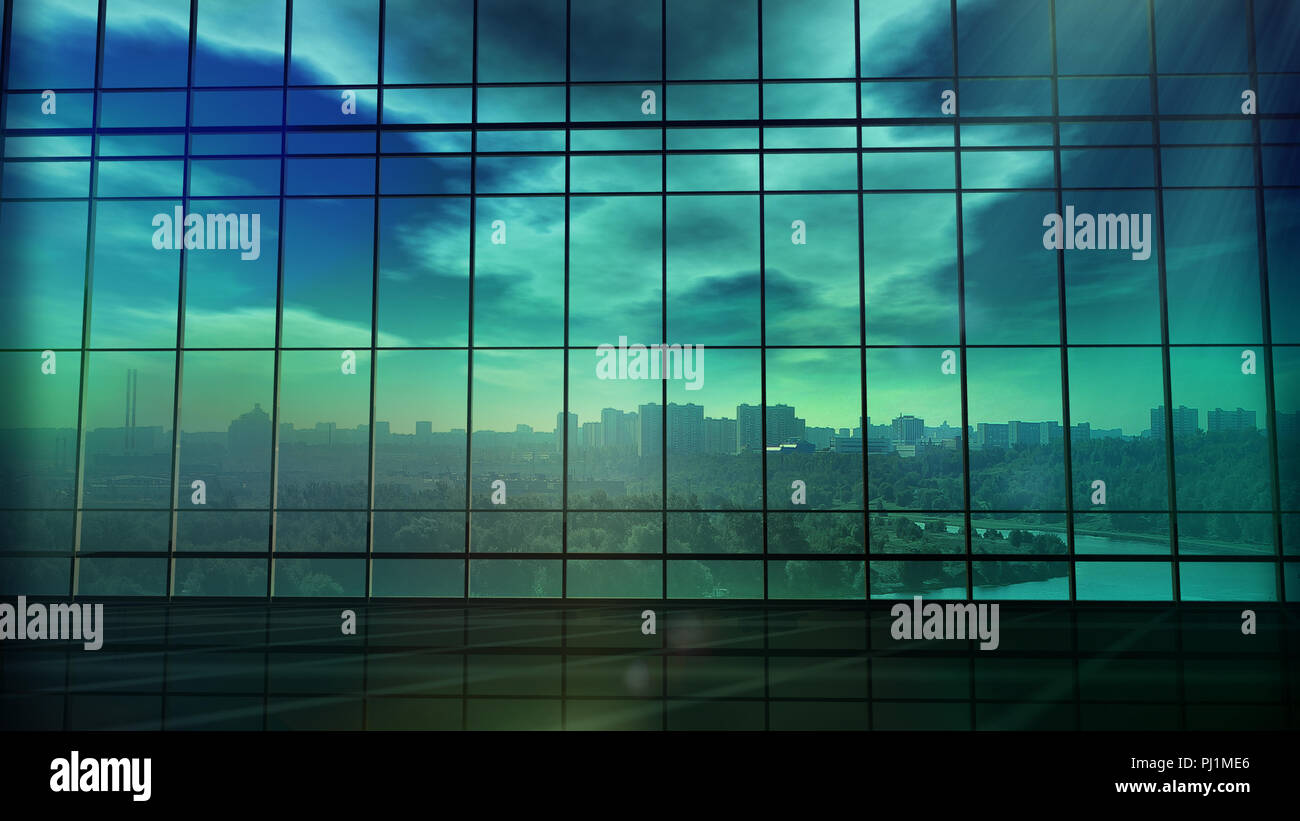 Large office building in front of a panoramic glass window Stock Photo ...