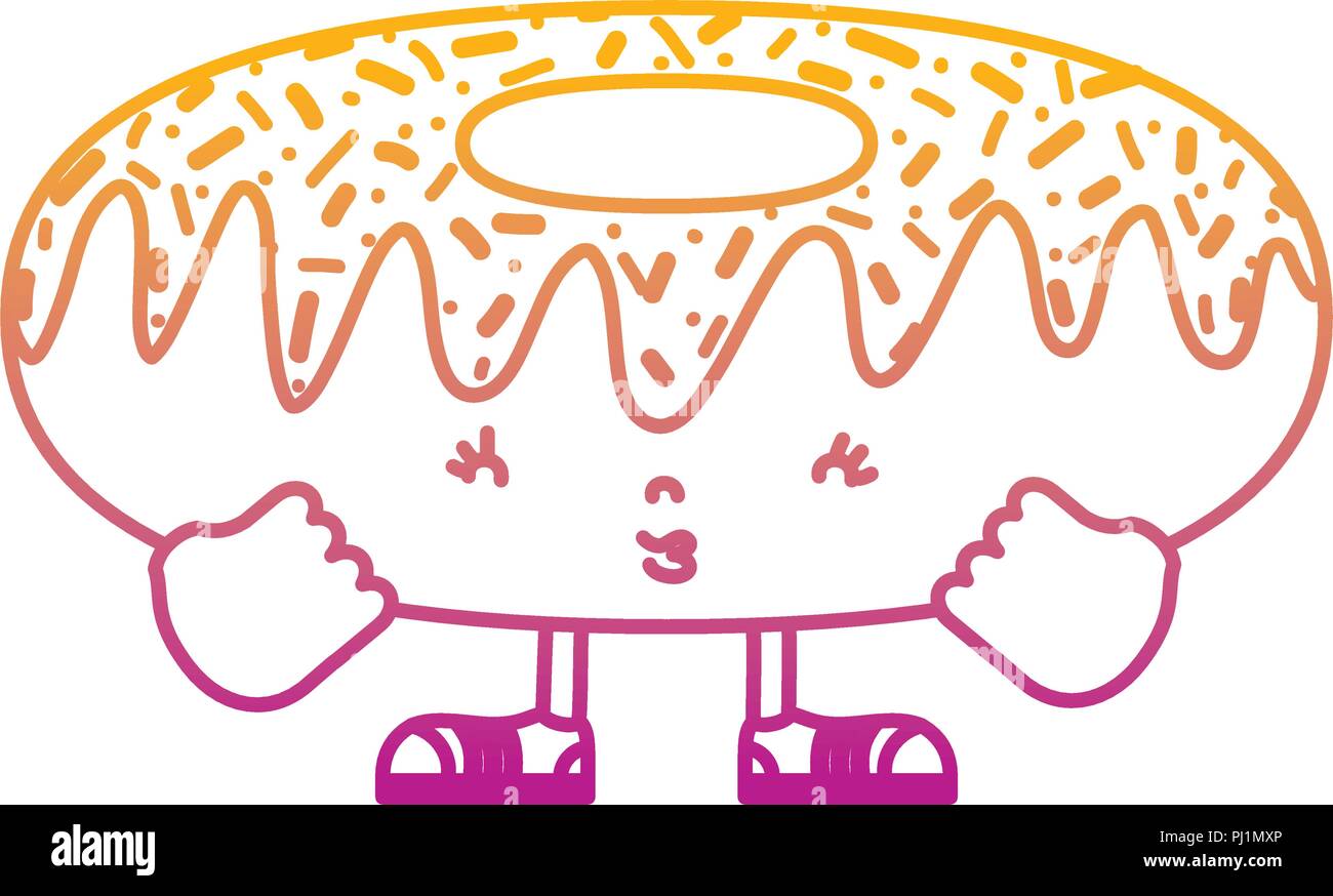 degraded line kawaii cute donut with arms with legs Stock Vector Image ...