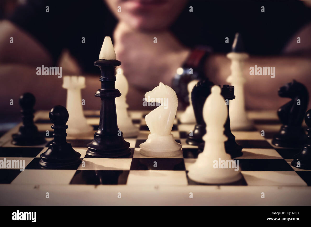 man thinking how to play chess. concept strategy for win. Want to see ...