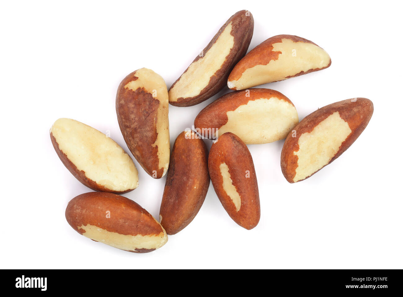 Brazil nuts isolated on white background closeup. Top view. Flat lay ...