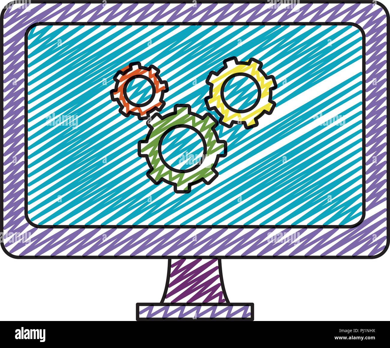 doodle computer technology with gears process industry Stock Vector ...