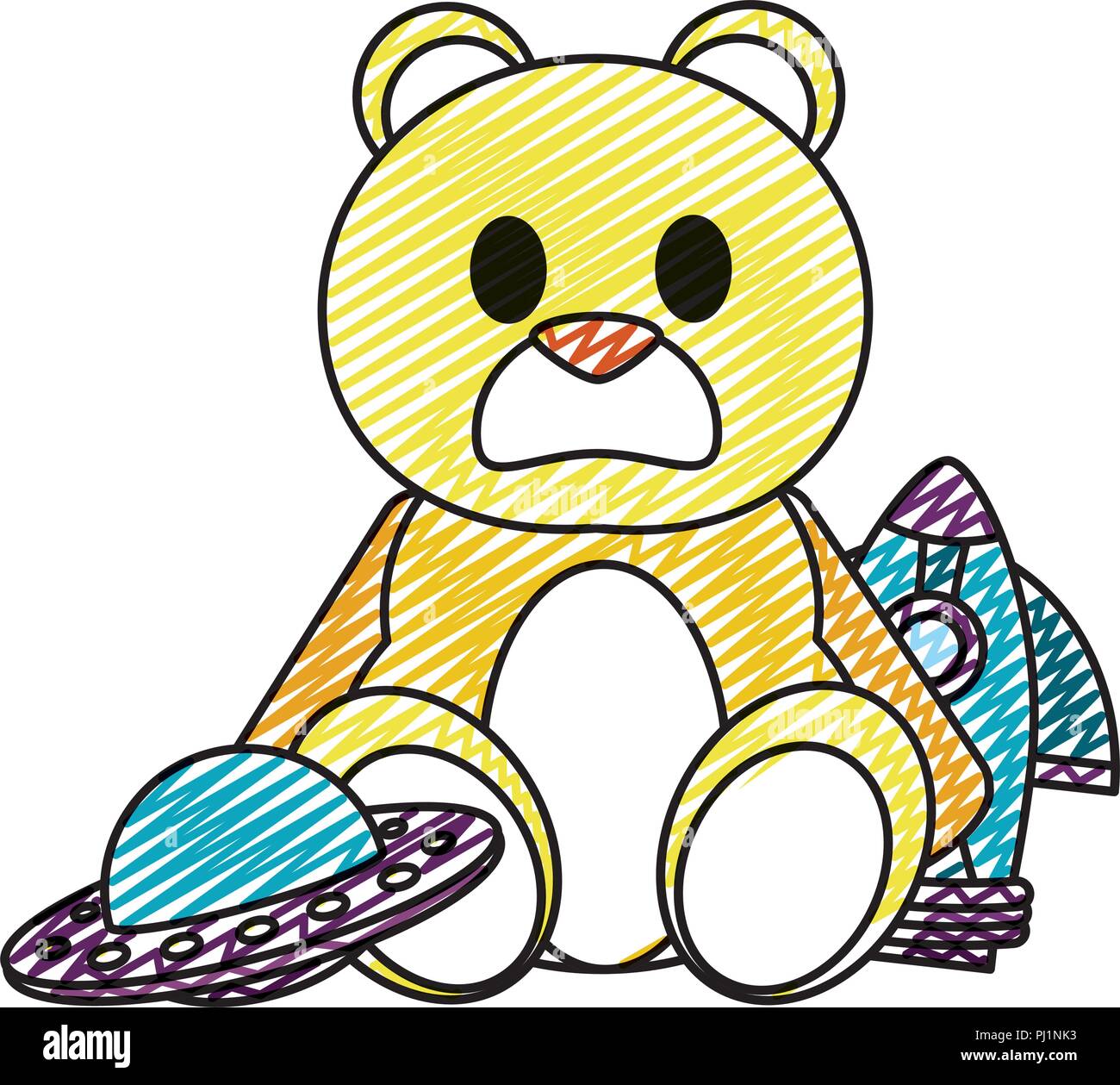 doodle teddy bear with rocket and ufo toys Stock Vector Image & Art - Alamy